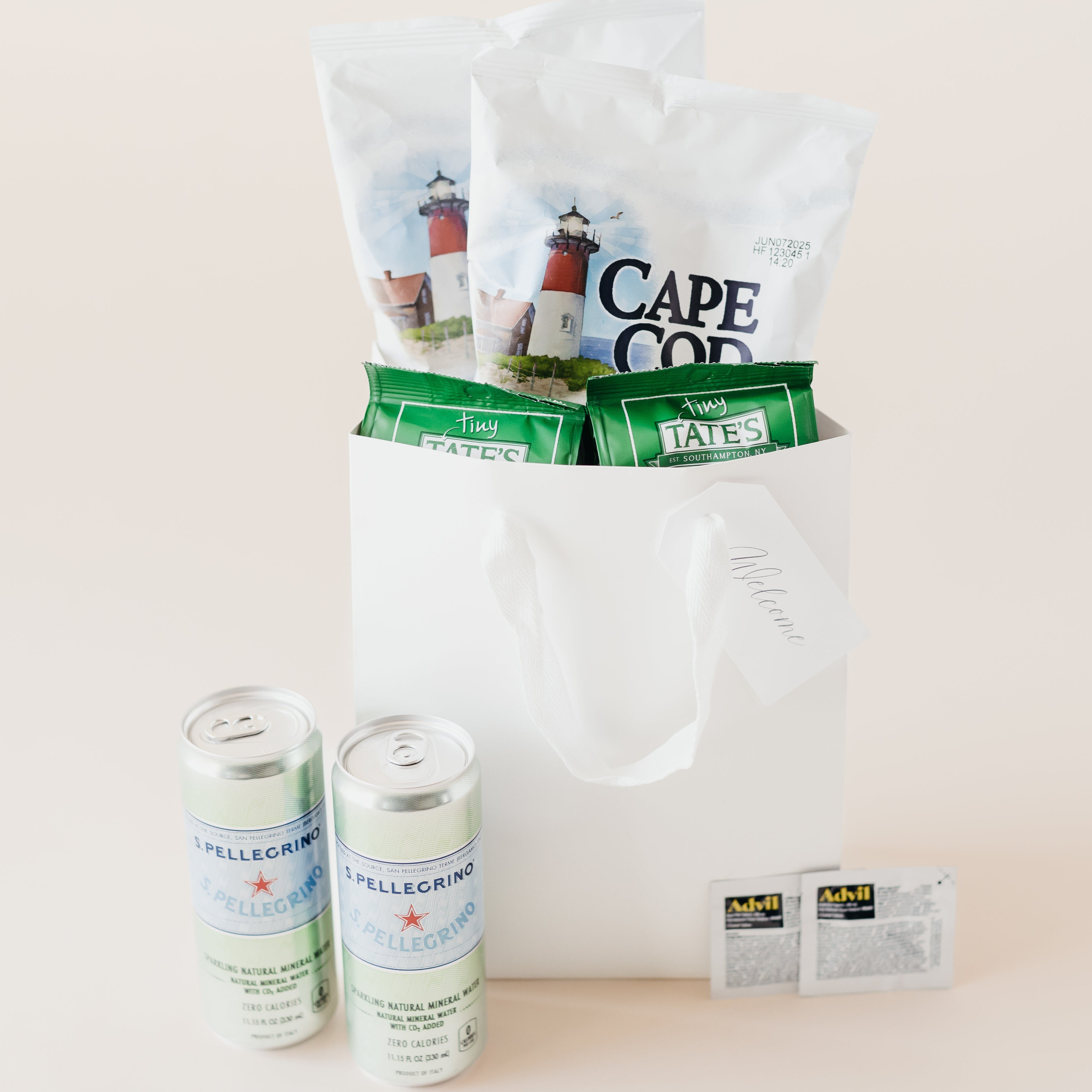 Prefilled Welcome Gift Bag with Snacks & Water | Lavender + Pine ...